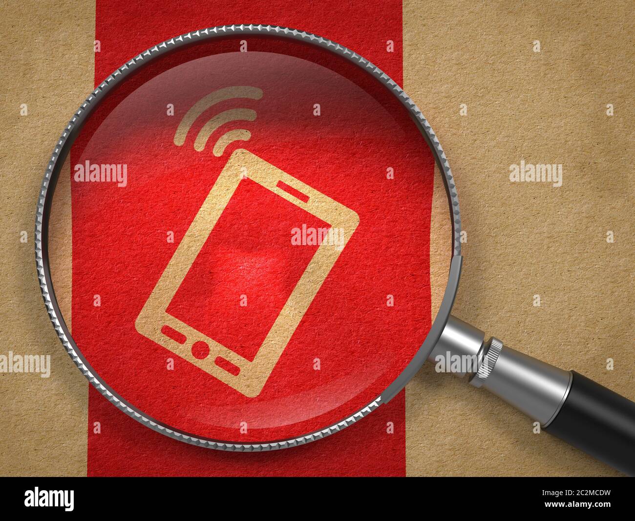 Magnifying Glass with Smartphone Icon on Old Paper with Red Vertical ...