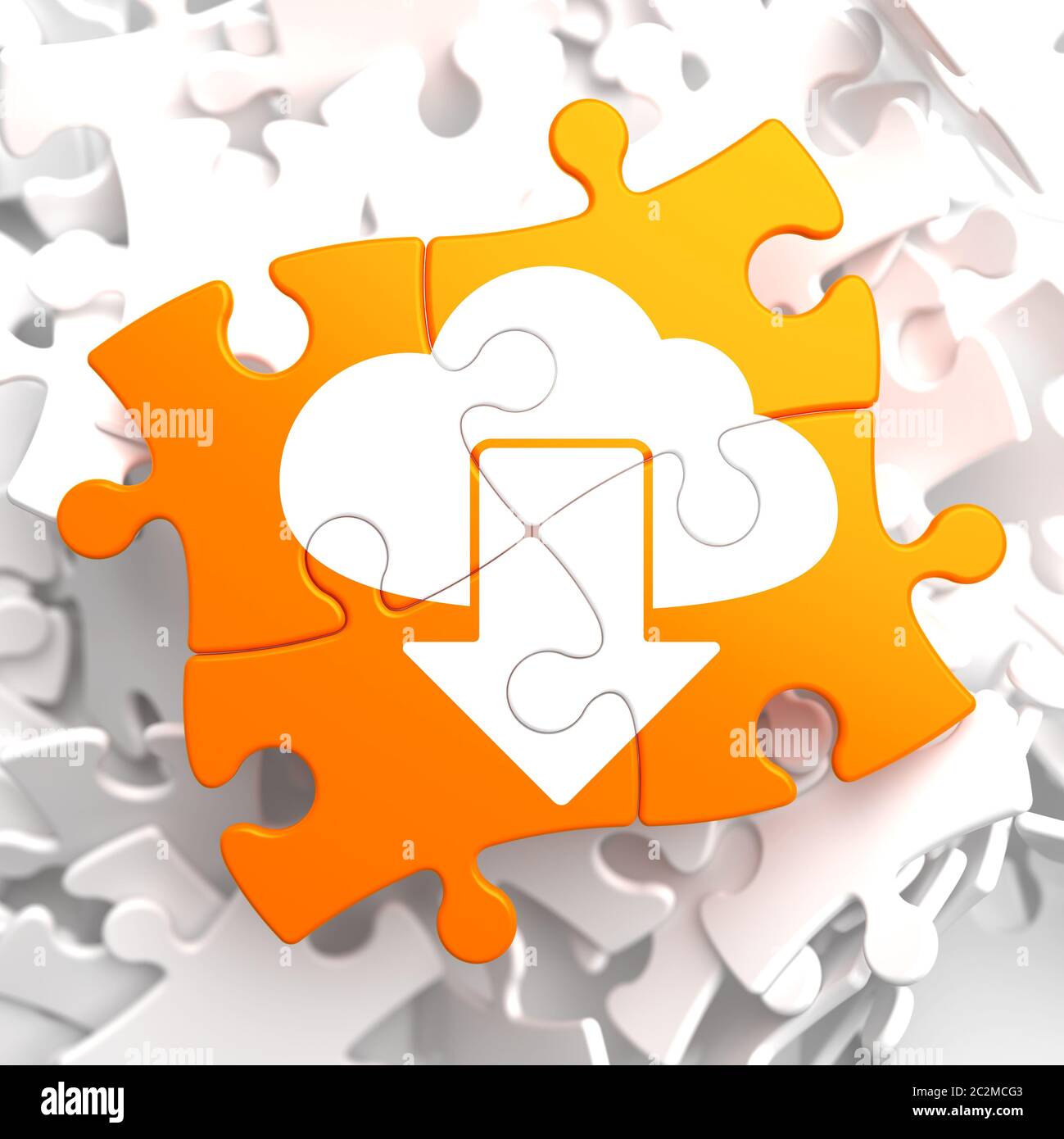 Cloud with Arrow Icon on Orange Puzzle. IT Concept Stock Photo - Alamy