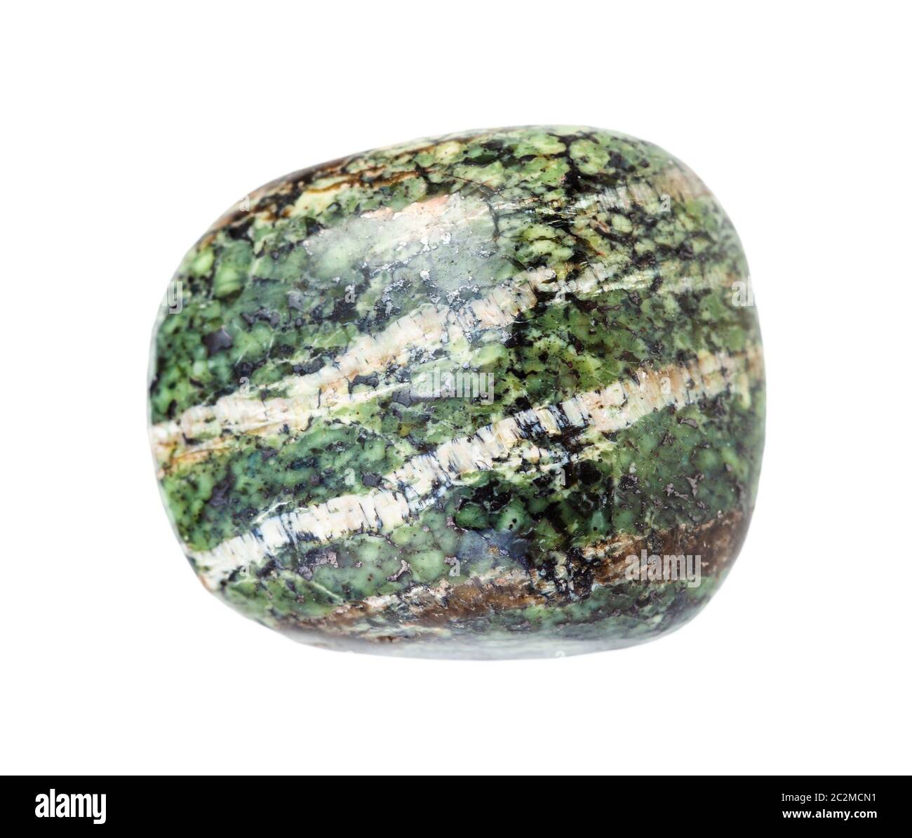 closeup of sample of natural mineral from geological collection - tumbled Chrysotile asbestos ...