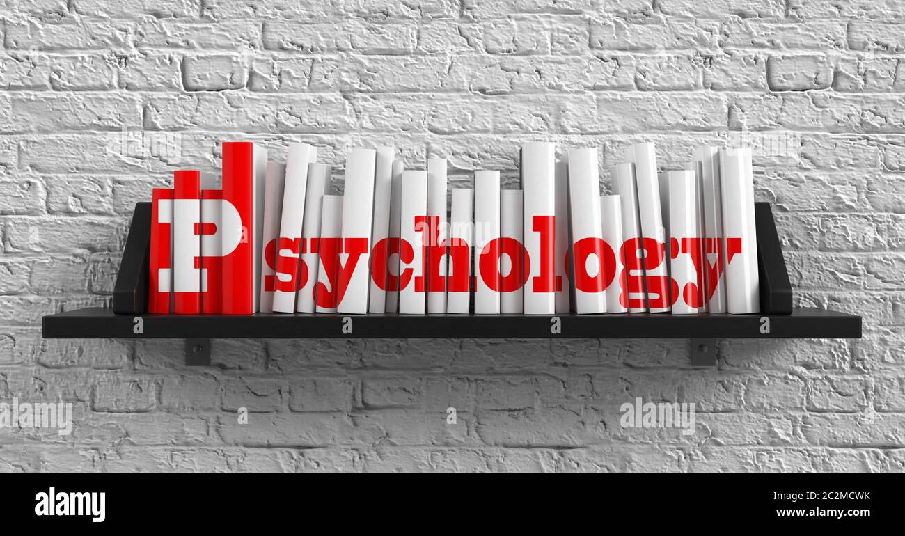 Psychology - Red Inscription on the Books on Shelf on the White Brick ...