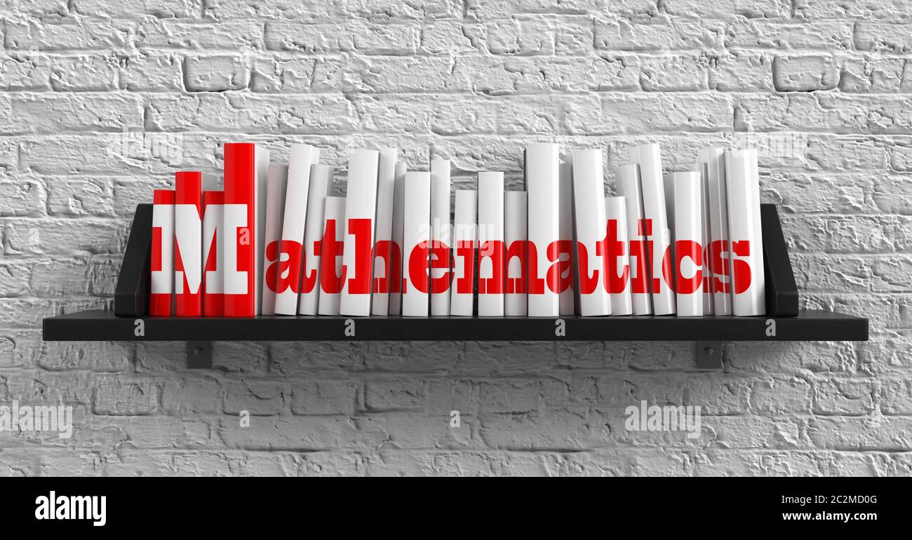 Mathematics - Red Inscription on the Books on Shelf on the White Brick ...