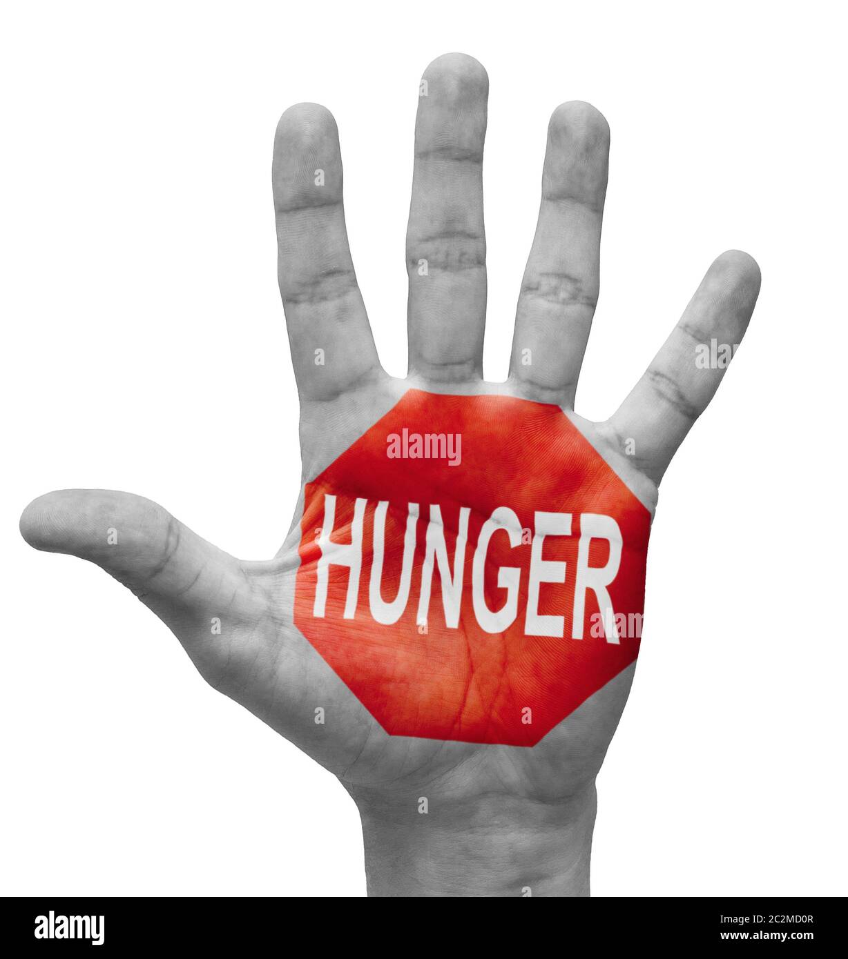 Hunger - Raised Hand with Stop Sign on the Painted Palm - Isolated on ...