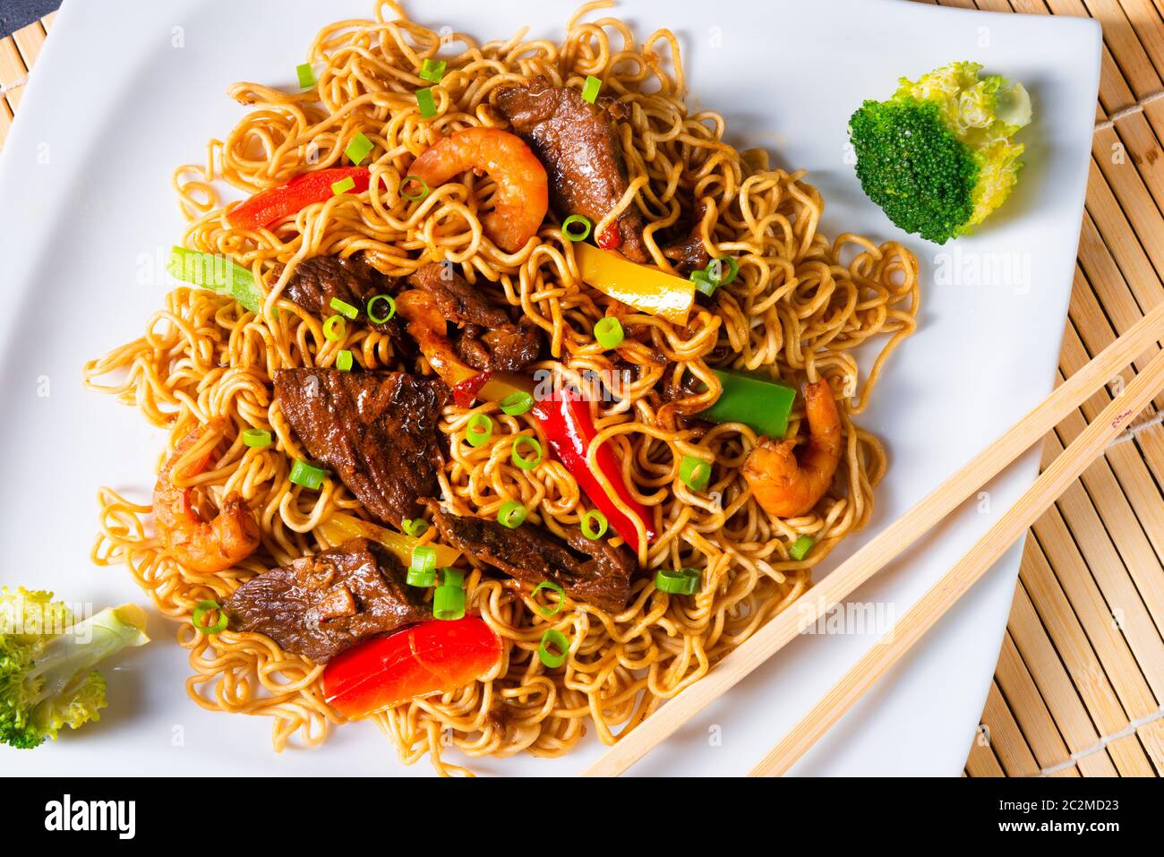 Fried Mie noodles with beef and vegetables Stock Photo - Alamy