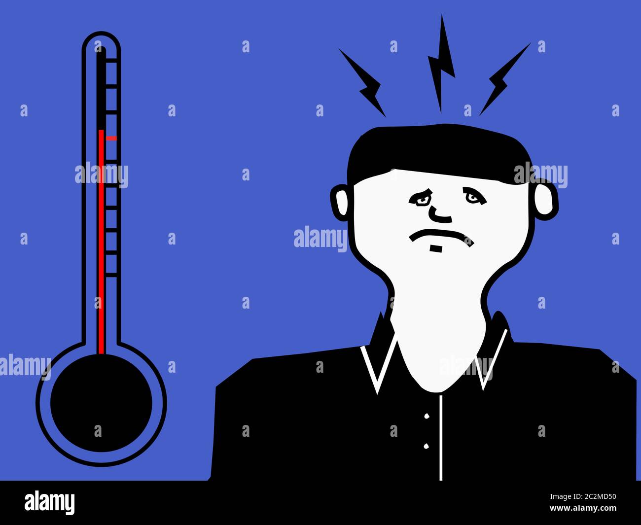 Draw of cartoon man ill with fever and thermometer May be Covid-19 ...