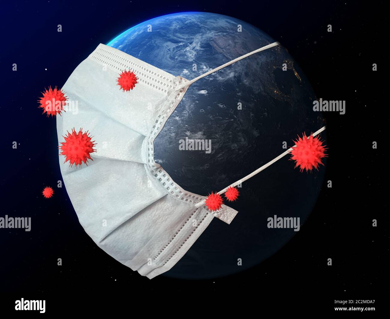 The Planet Earth 3D in space with face mask due Corona virus COVID 19 ...