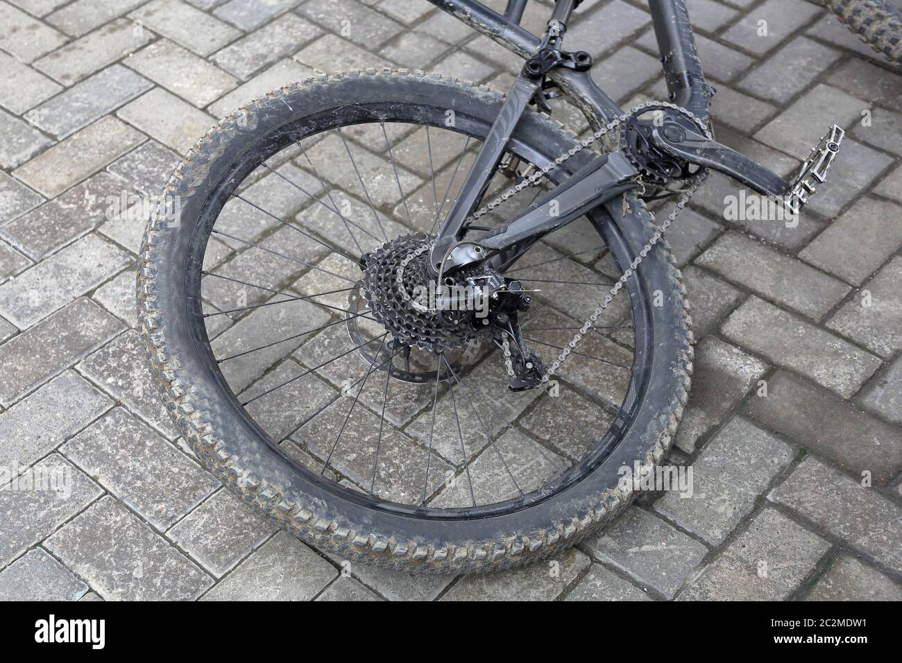 Dirty bicycle wheel after body fall Stock Photo - Alamy
