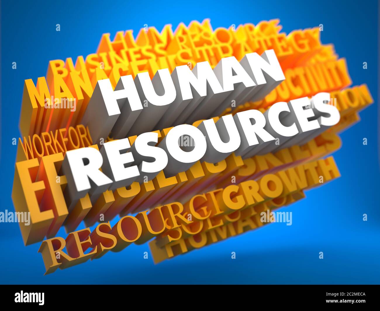 Human Resources - Words in White Color on Cloud of Yellow Words on Blue ...