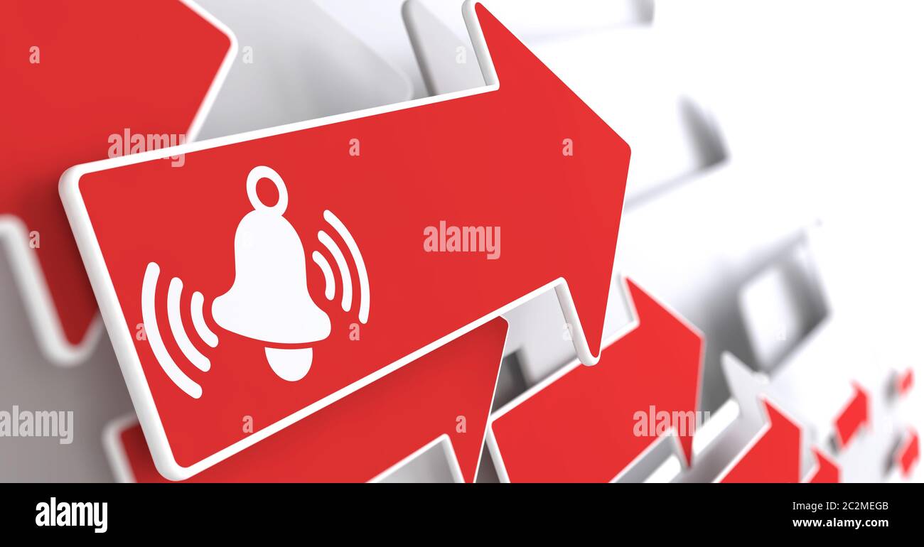 Ringing White Bell Icon on Red Arrow on a Grey Background Stock Photo ...