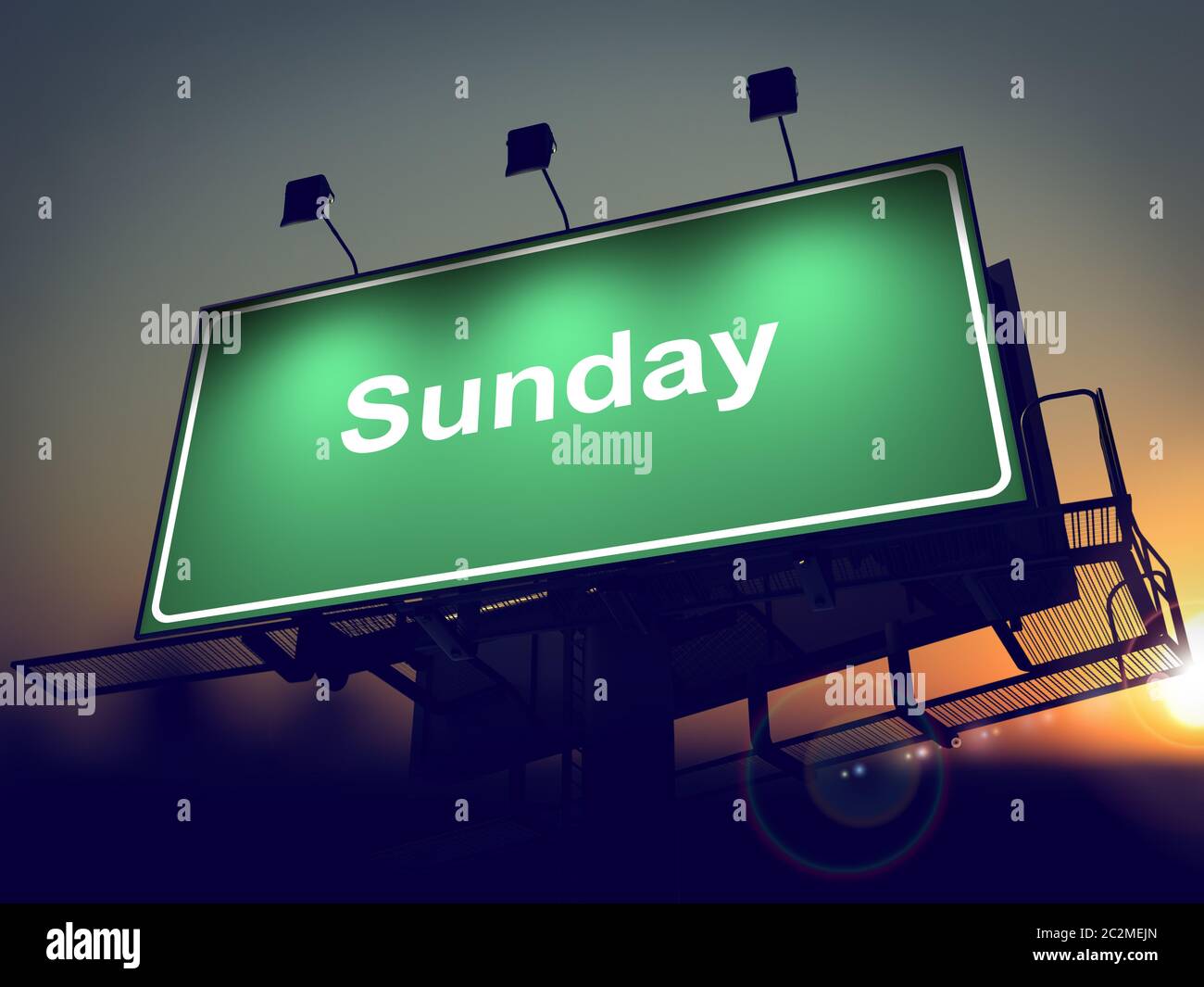 Sunday - Green Billboard on the Rising Sun Background Stock Photo - Alamy