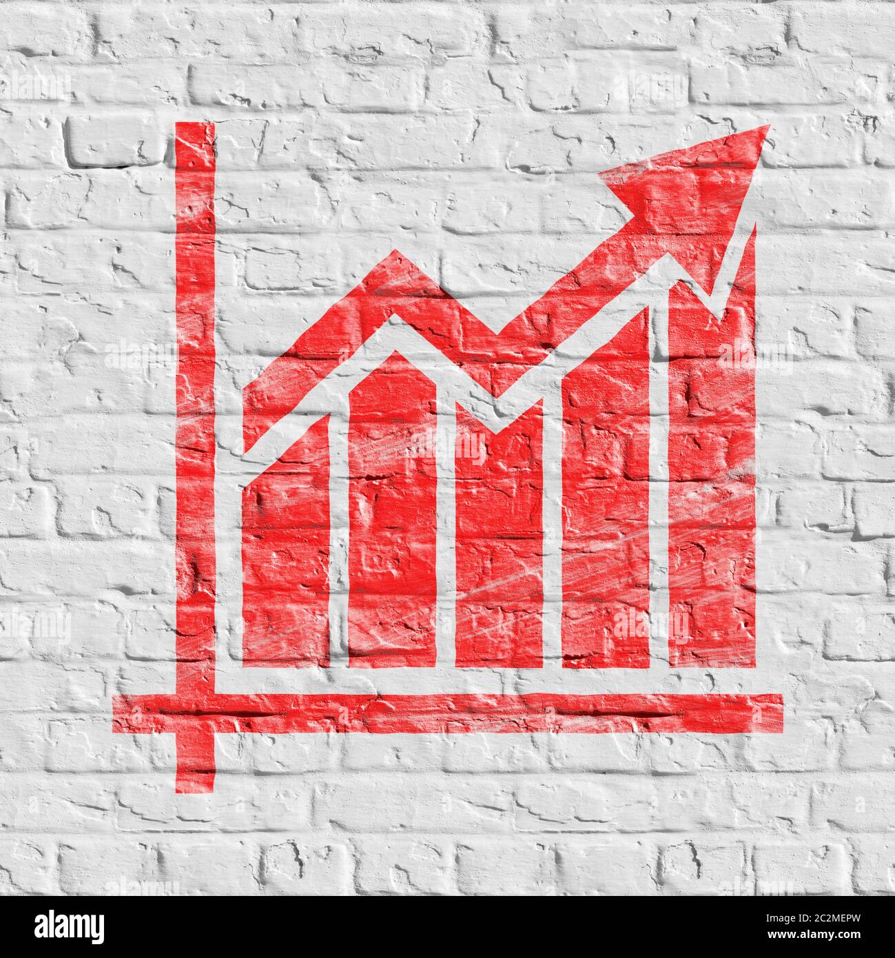 Red Growth Chart Icon on White Brick Wall. Grunge Background. Seamless ...