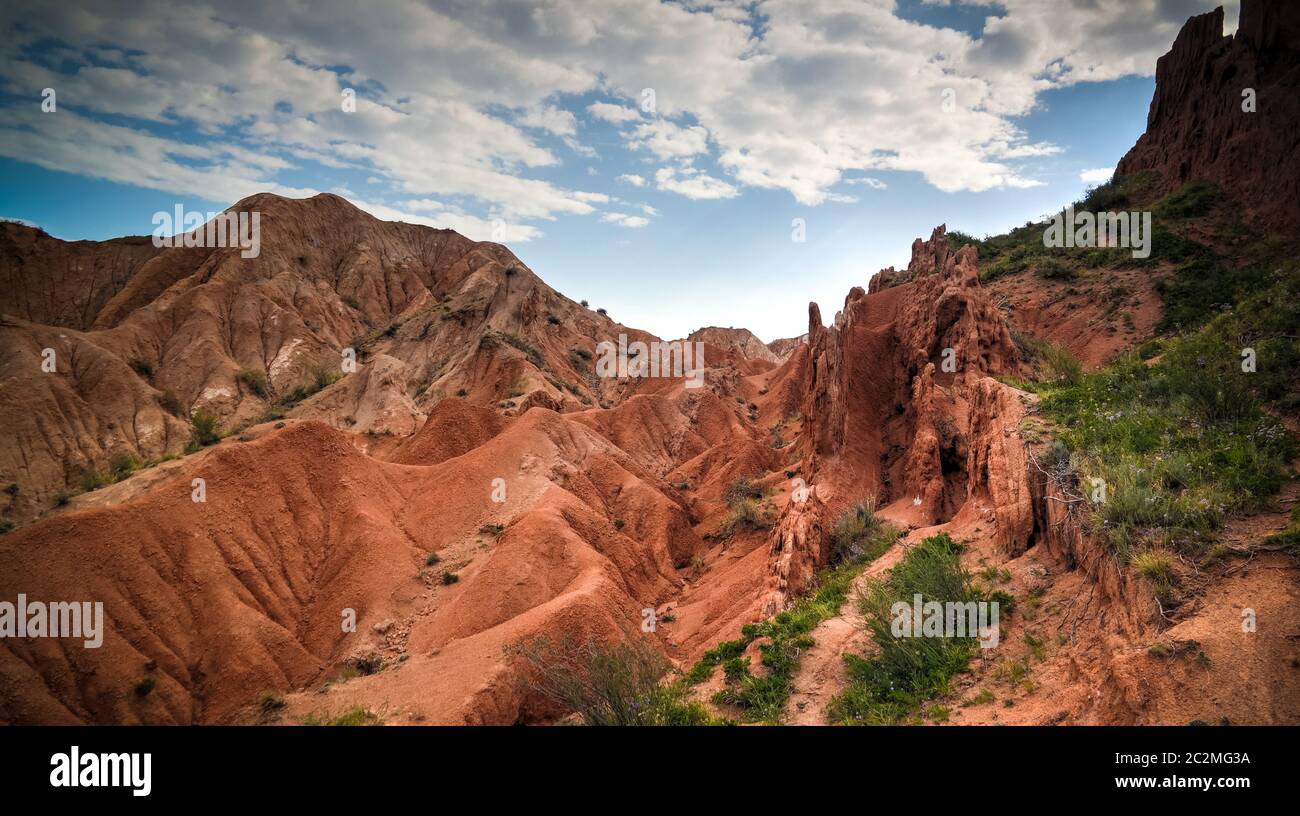 Panorama of Skazka aka Fairytale canyon, Issyk-Kul, Kyrgyzstan Stock ...