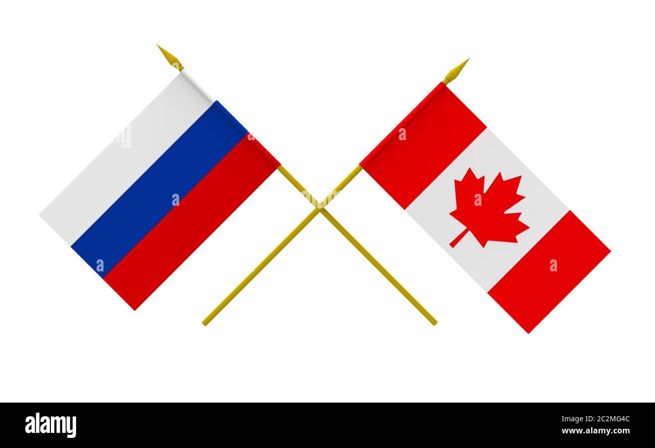 Flags of Canada and Russia, 3d render, isolated on white Stock Photo ...