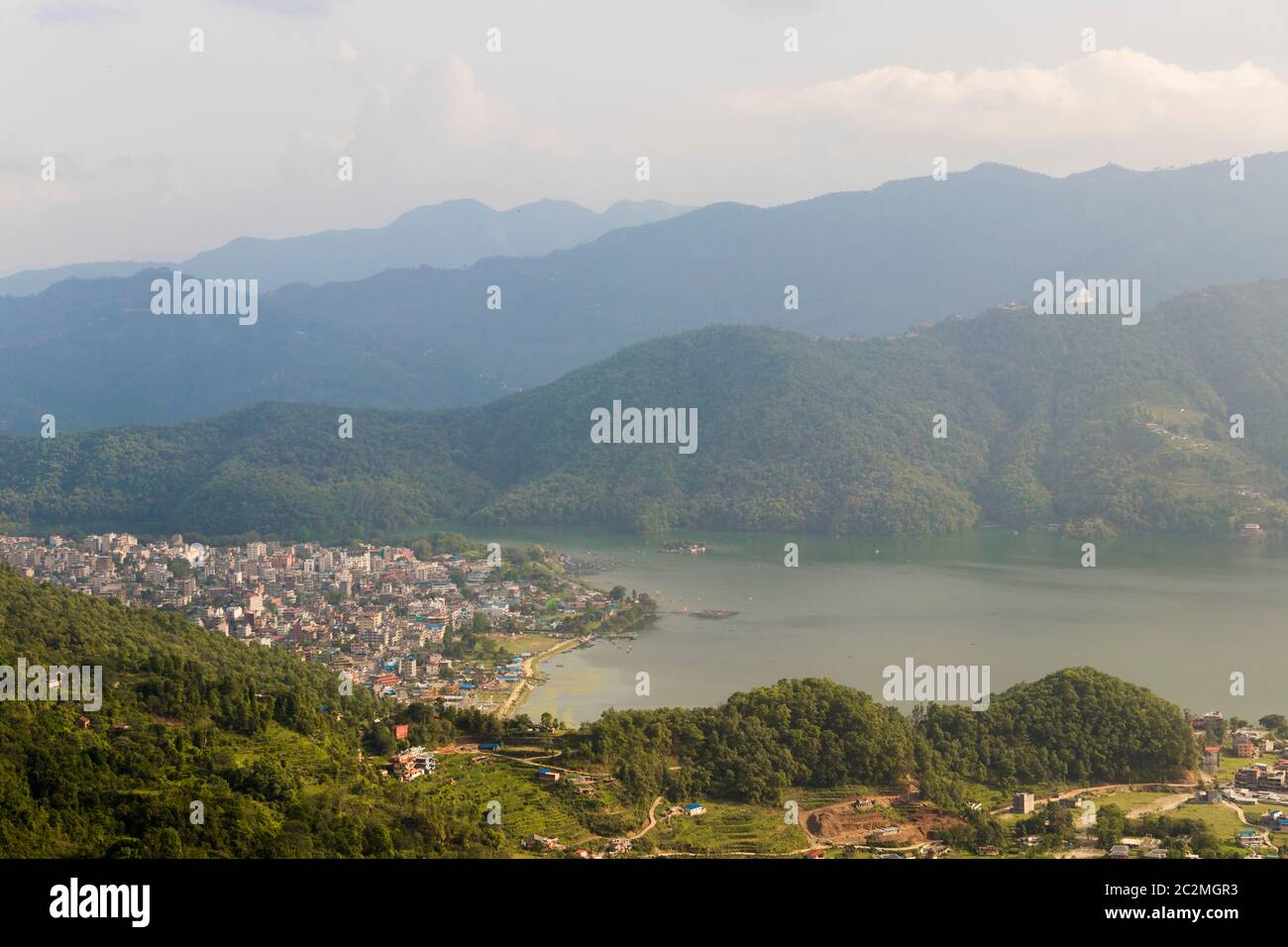 Phewa Lake and Lake Side, city, mountains and lake in Pokhara, Nepal ...