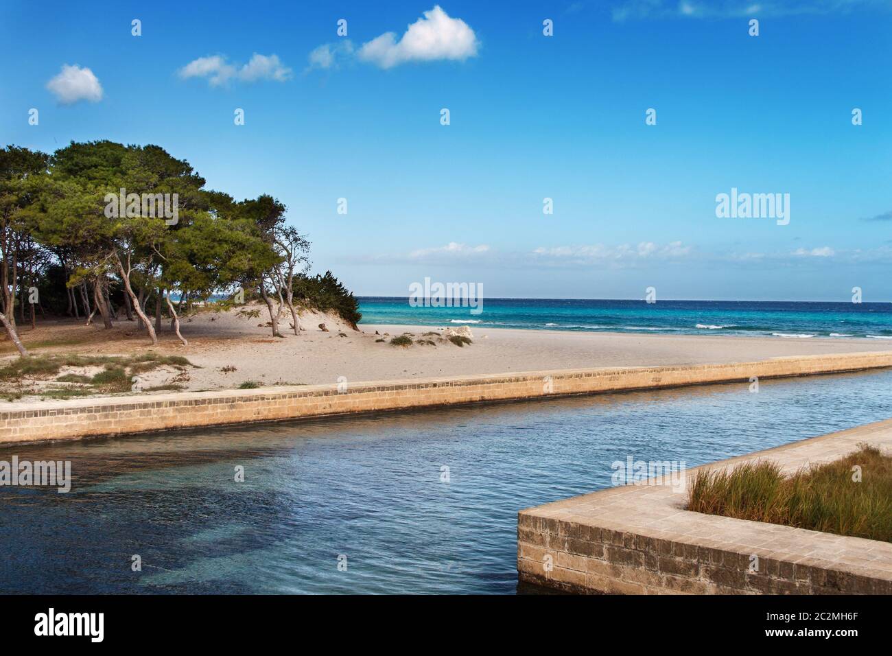 Canal and dunes near Alimini lakes, Salento, Puglia, Italy Stock Photo ...