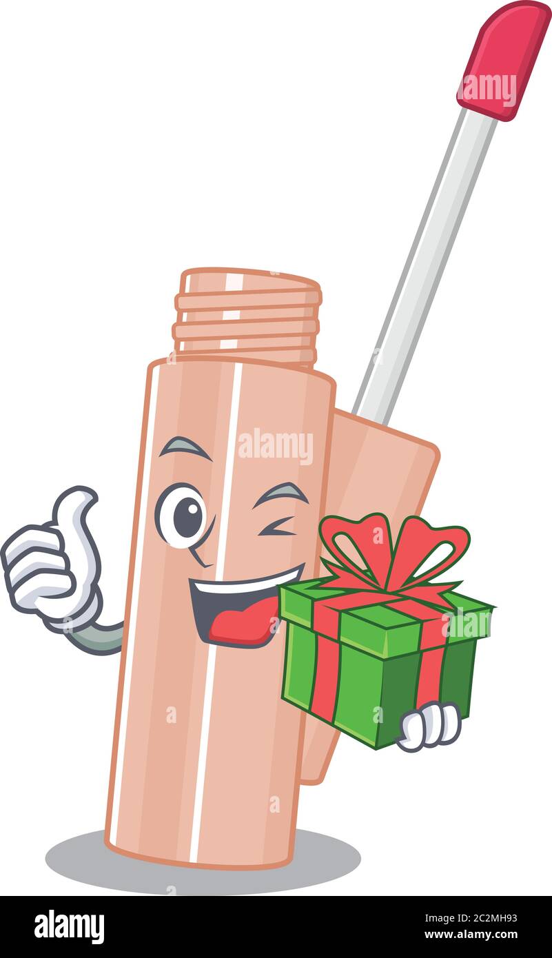 joyful lip tint cartoon character with a big gift box Stock Vector ...