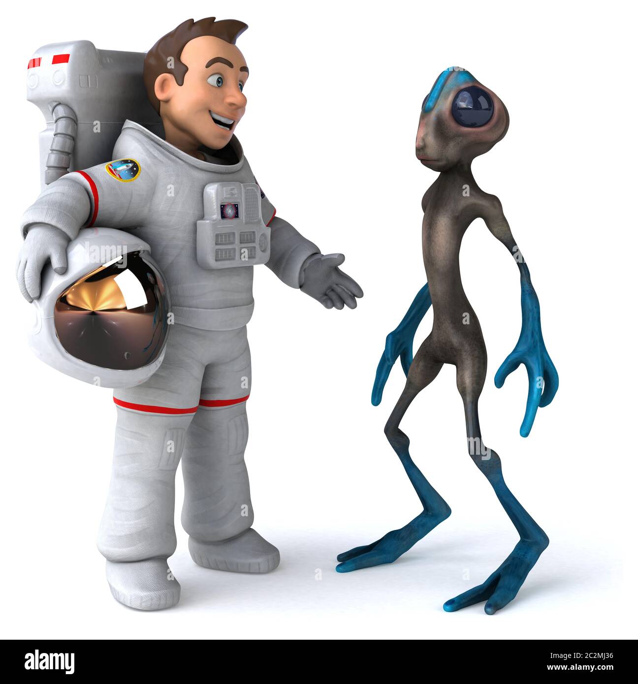 Fun astronaut meeting an alien Stock Photo - Alamy
