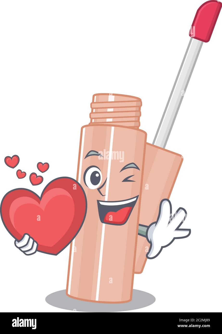 A sweet lip tint cartoon character style holding a big heart Stock ...