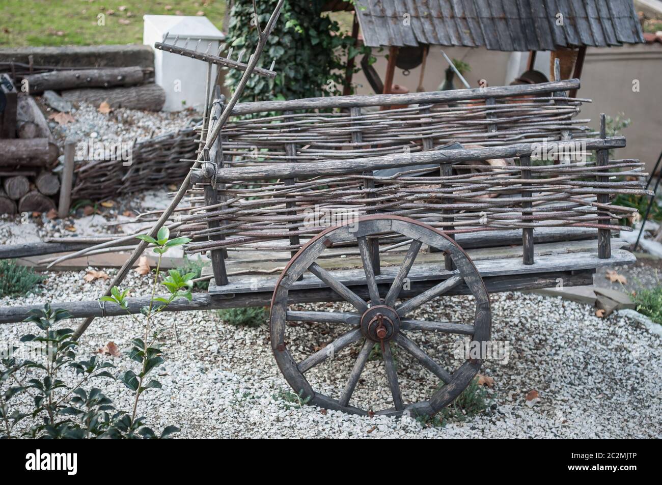 Old wooden cart on a farm in the village Stock Photo - Alamy