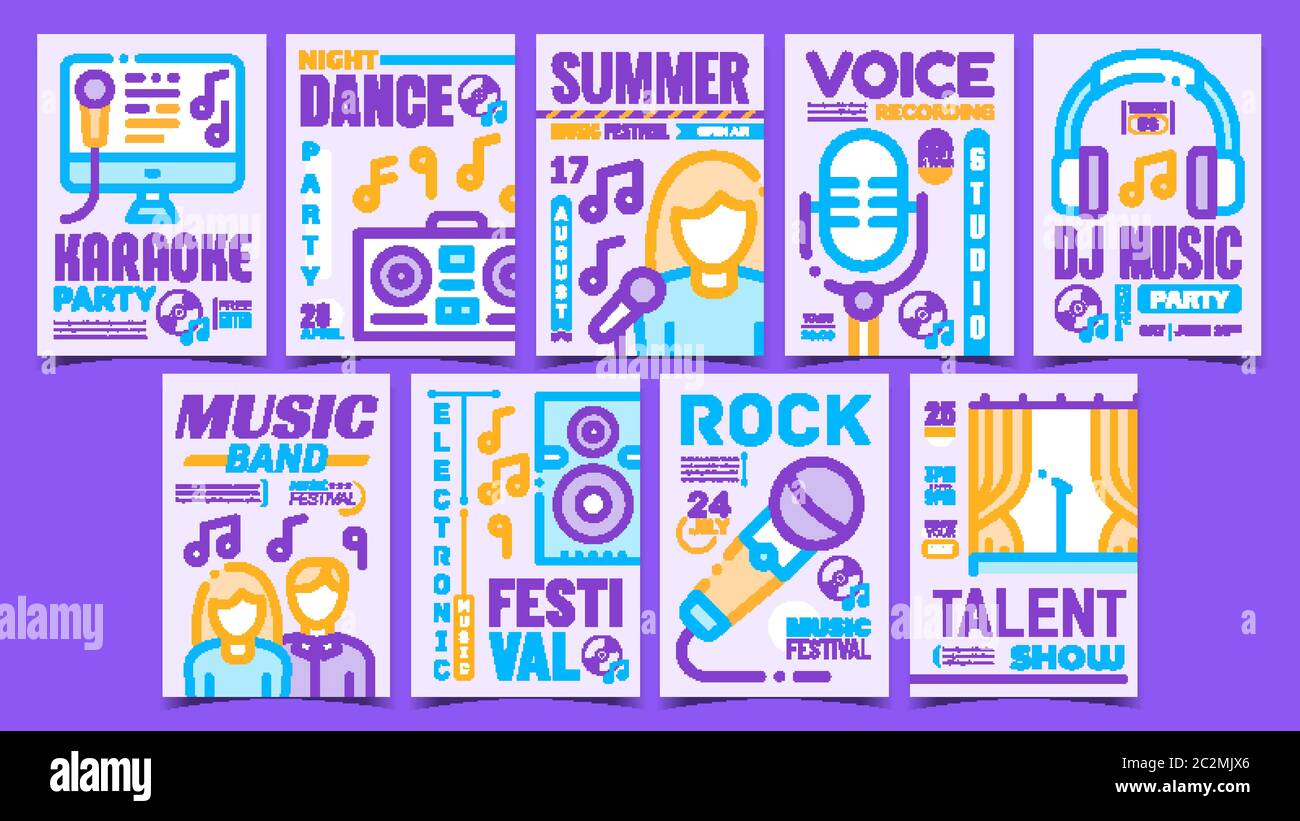 Music Concert Creative Promo Posters Set Vector Stock Vector Image ...