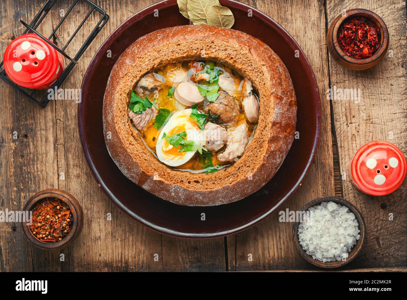 Zurek traditional Polish soup,in a loaf of bread.National dish of ...