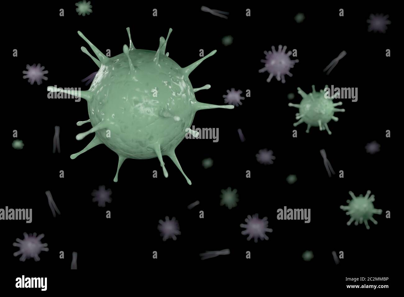 3d rendering Microscope virus close up. 3d illustration viruses causing ...