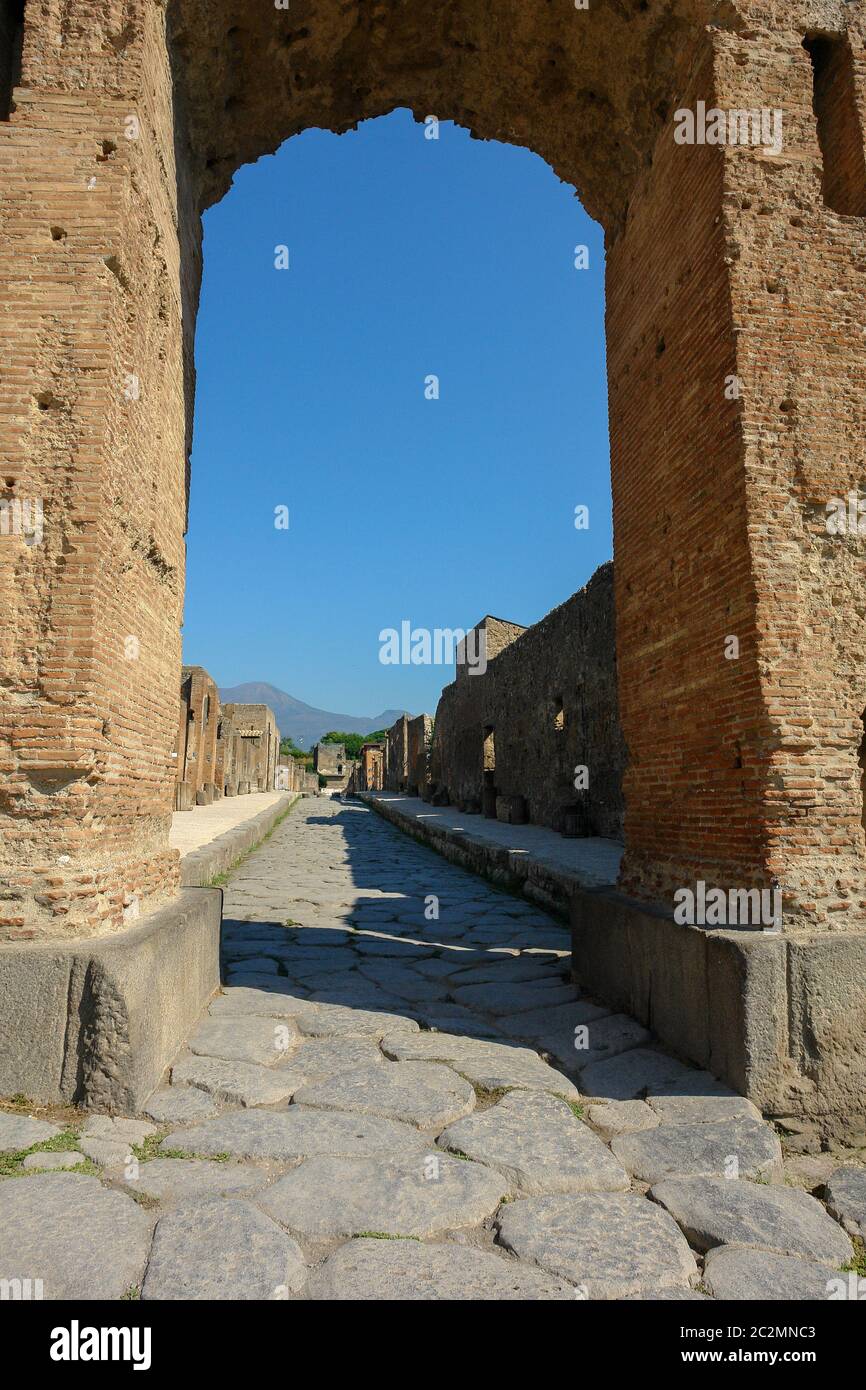 Ruins of the ancient roman city of Pompeii, which was destroyed by the ...