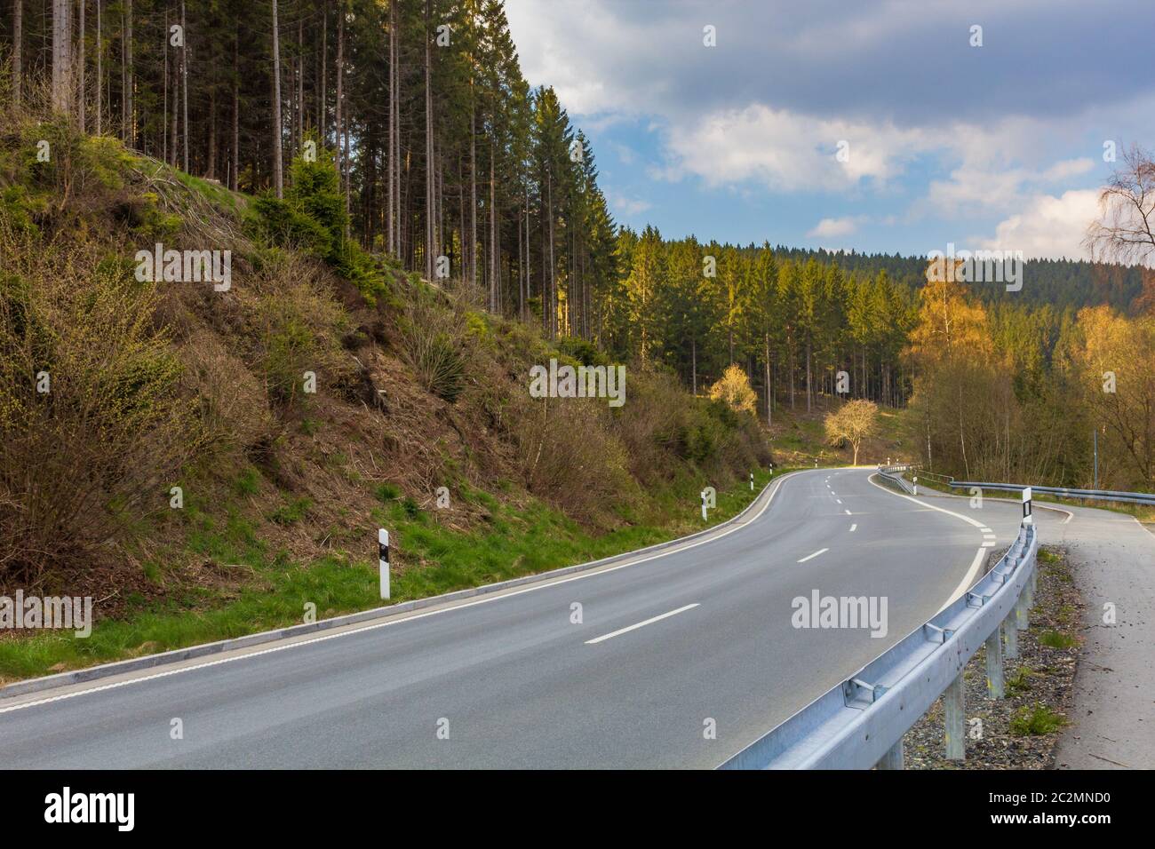 A winding road through the Harz National Park, Lower Saxony, Germany ...
