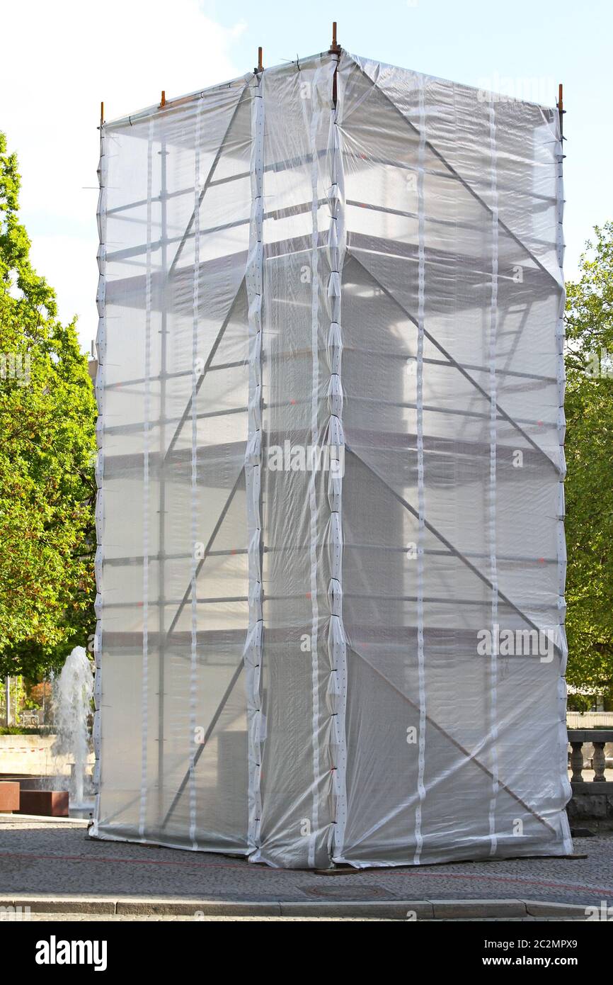 Monument restauration and construction scaffolding fence Stock Photo ...