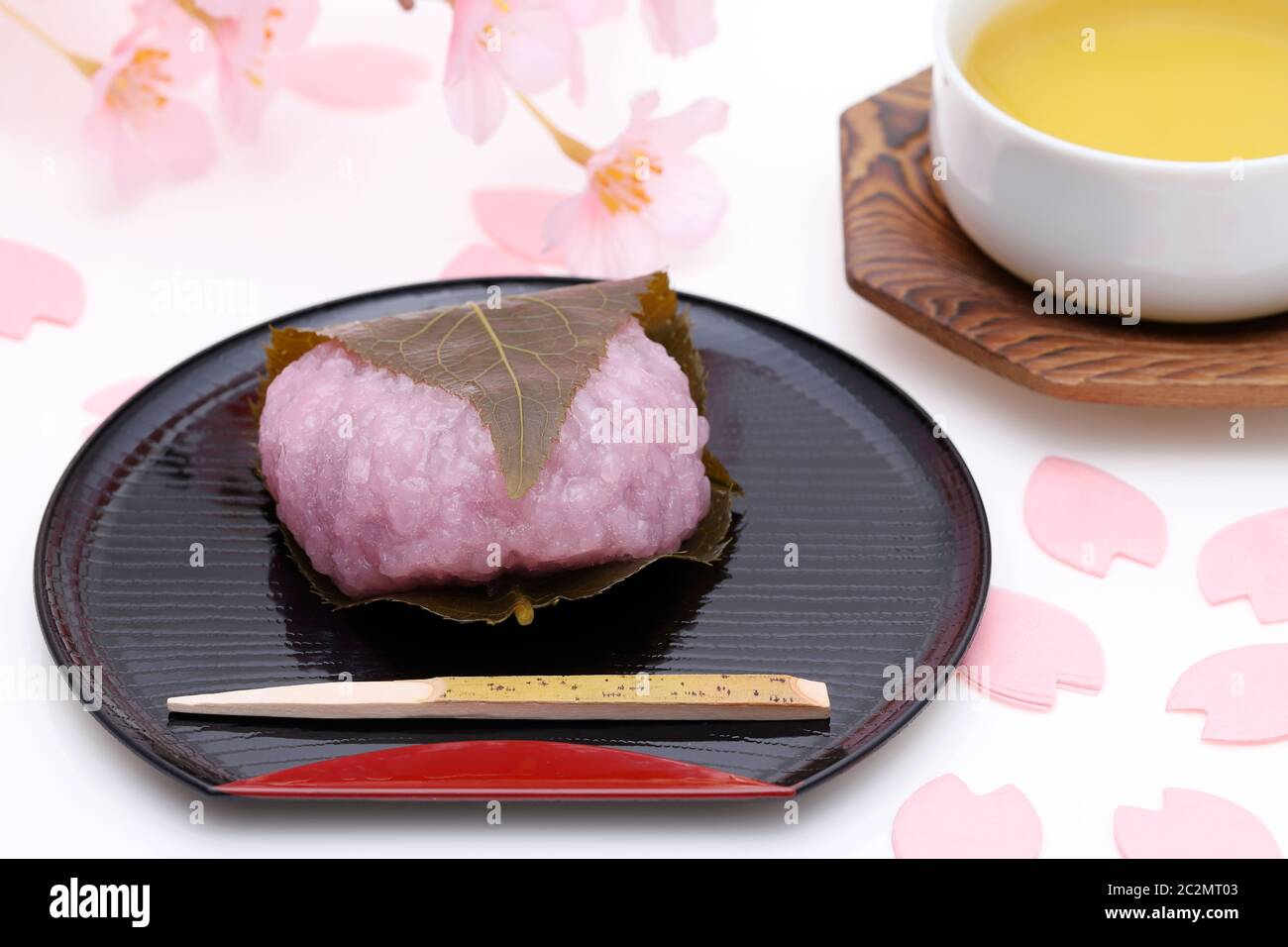 Japanese confectionery, cherry blossom rice cake Sakura Mochi Stock ...