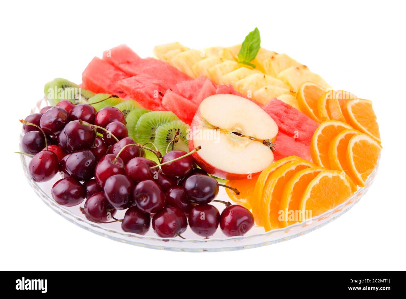set of fruits on plate, isolated Stock Photo - Alamy