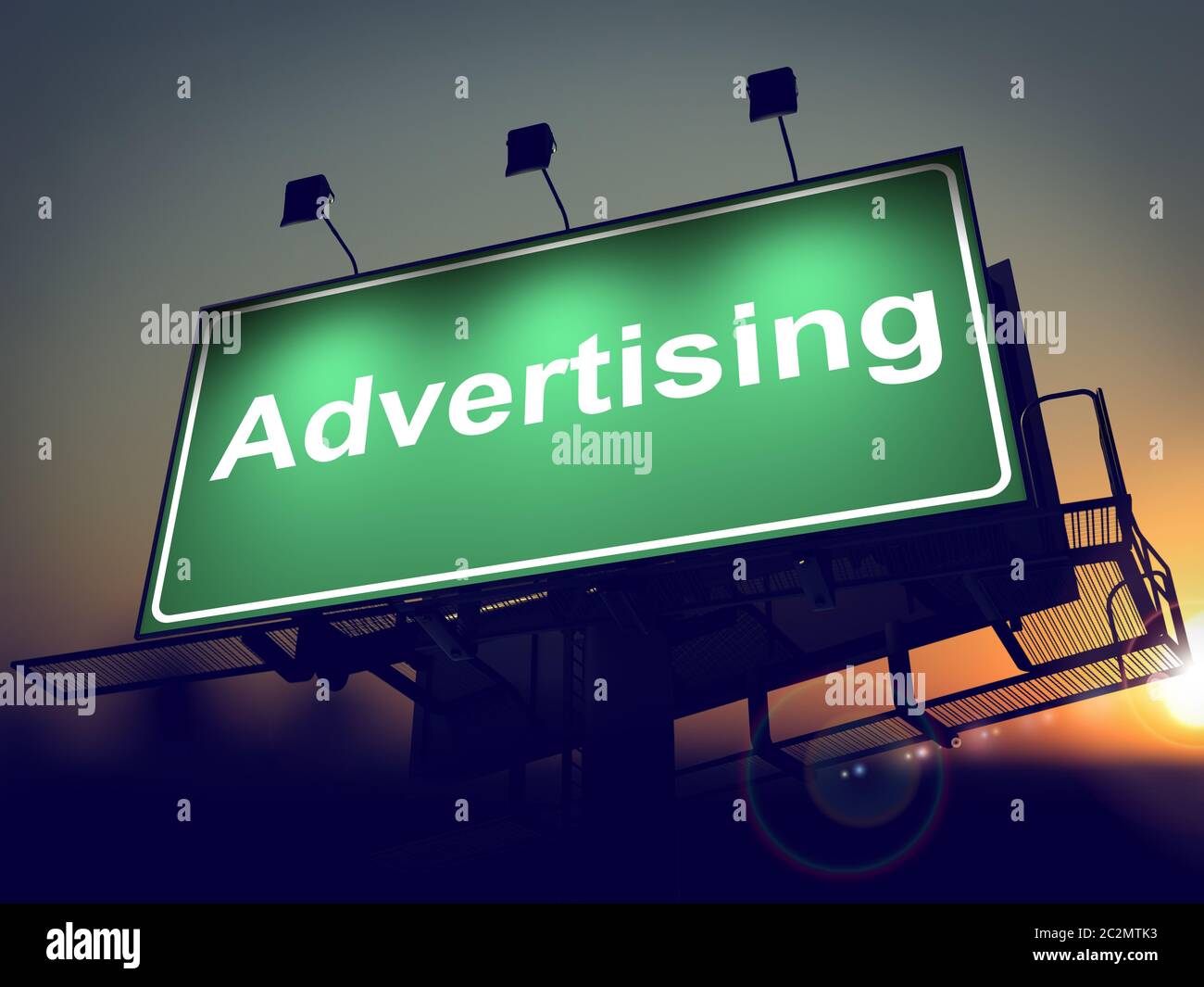 Advertising - Green Billboard on the Rising Sun Background Stock Photo ...