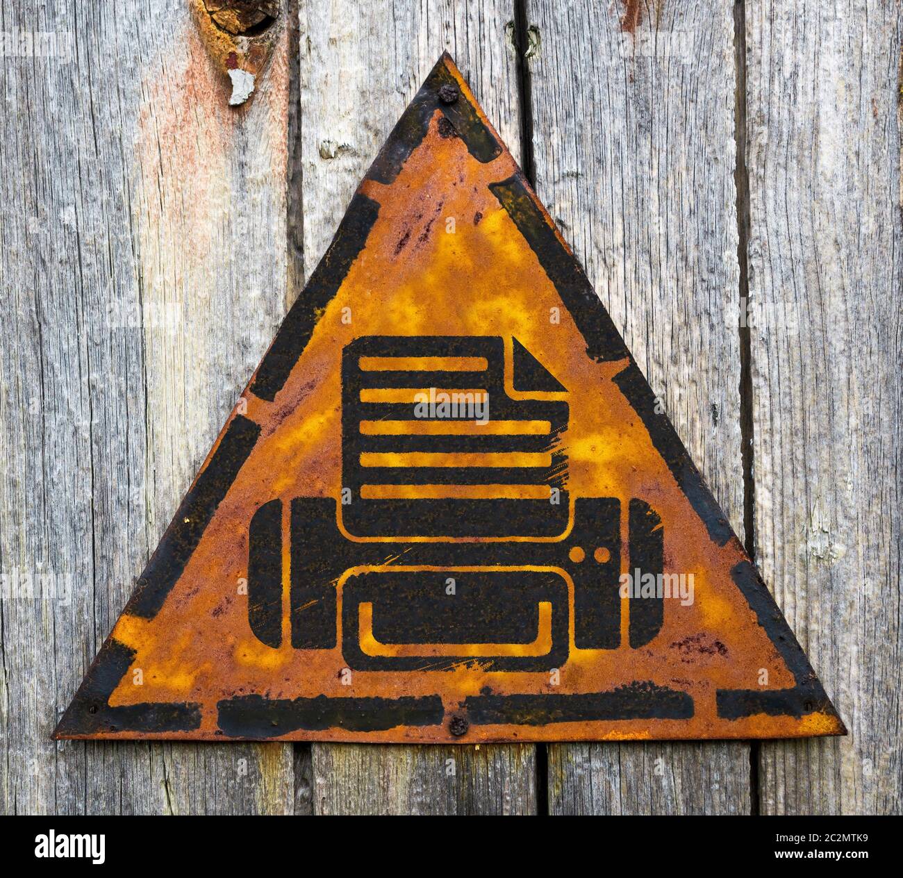 Printer Icon on Weathered Triangular Yellow Warning Sign. Grange ...