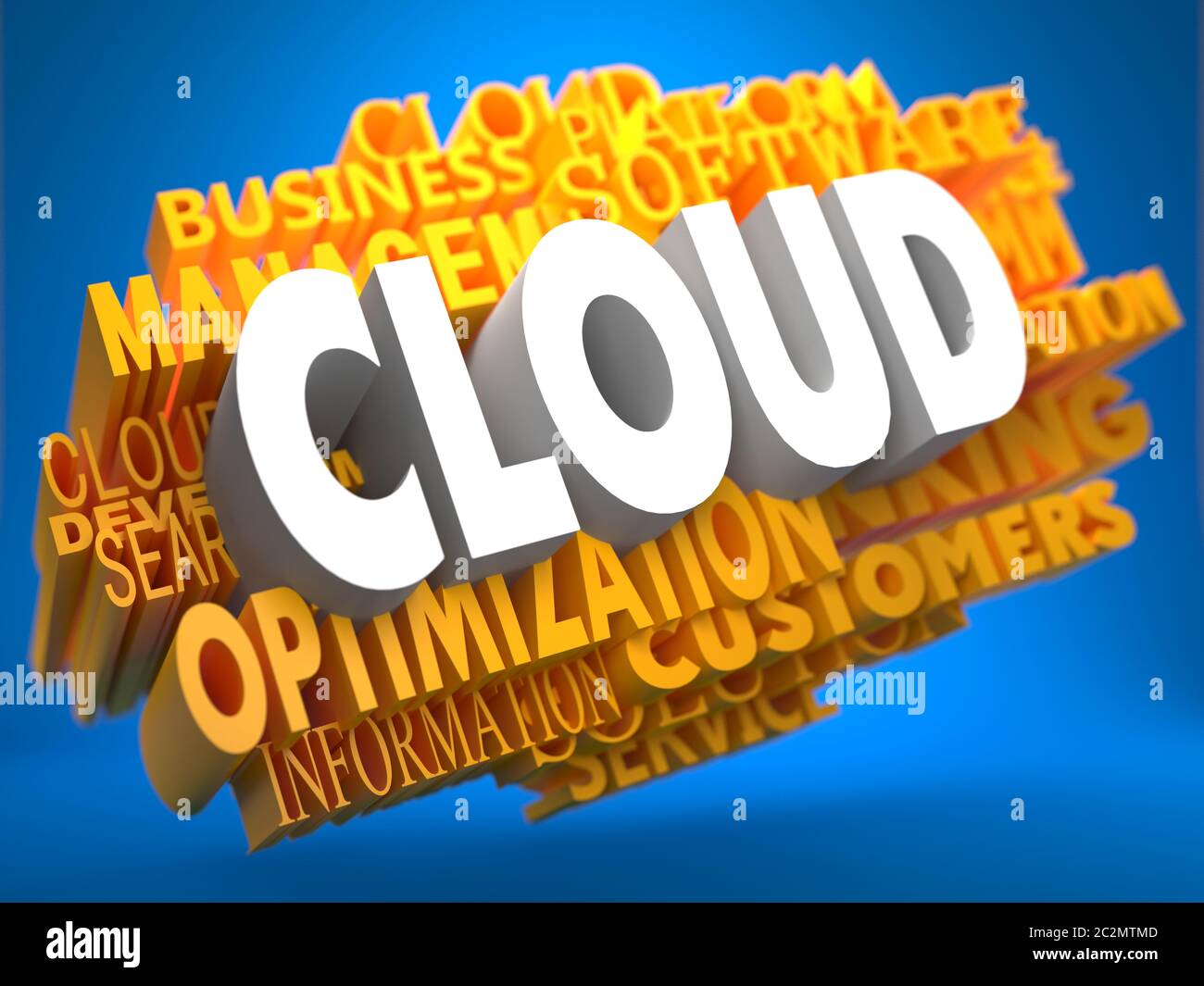 Cloud - White Color Text on Yellow WordCloud on Blue Background Stock ...
