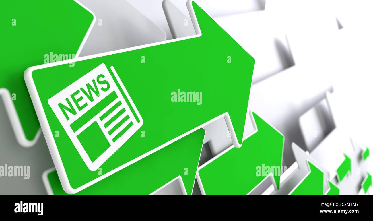 Newspaper Icon with News Title - Green Arrow on a Grey Background. Mass ...