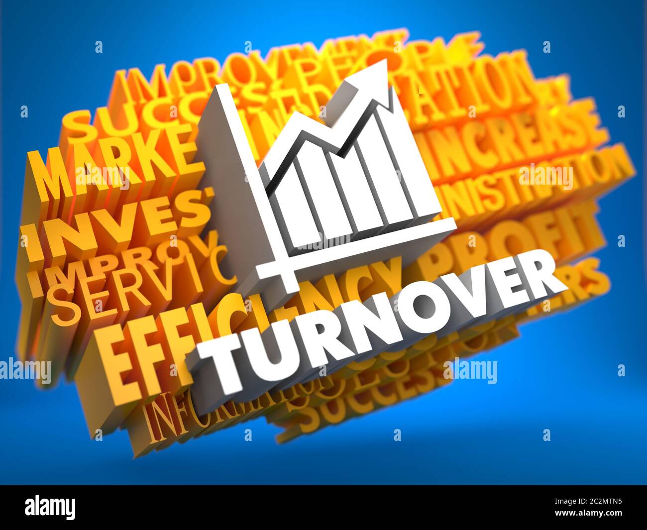 Turnover with Growth Chart Icon on Yellow WordCloud on Blue Background ...