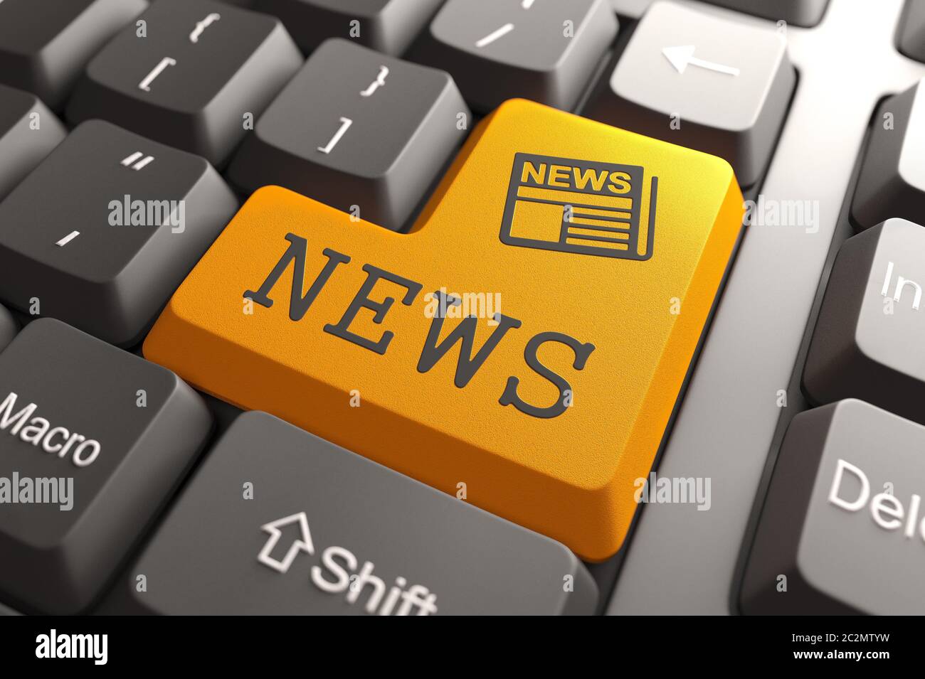 News - Orange Button with Newspaper Icon on Black Computer Keyboard ...