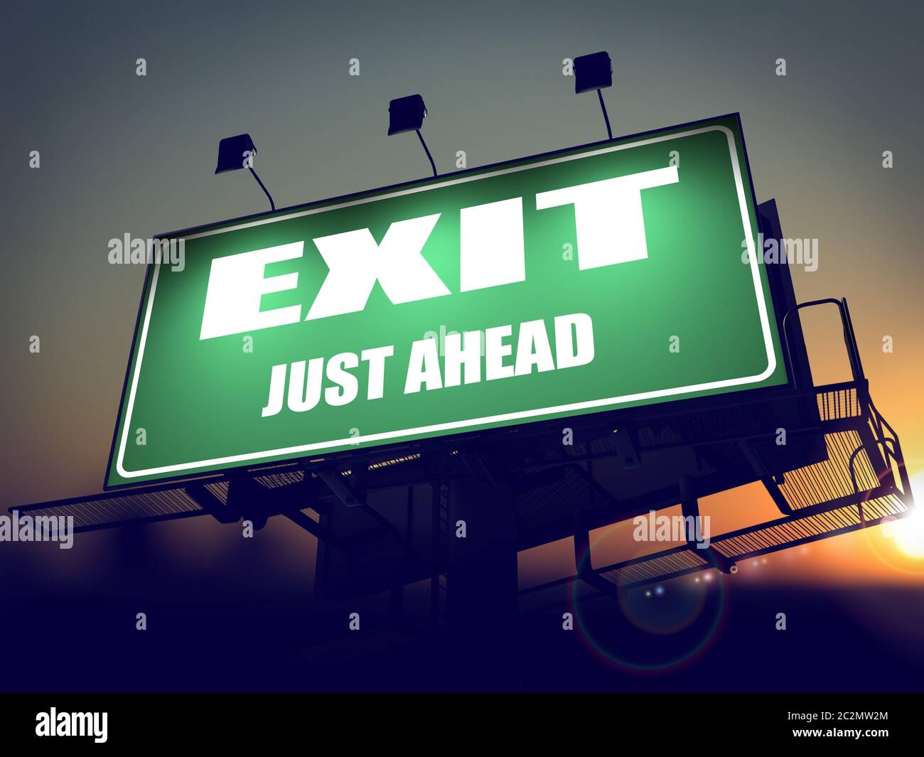 Exit Just Ahead - Green Billboard on the Rising Sun Background Stock ...