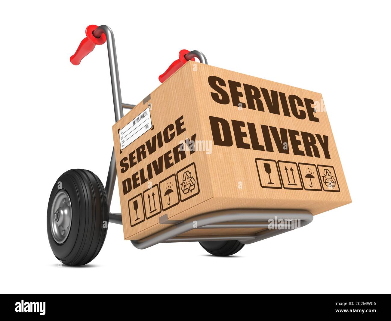 Cardboard Box with Service Delivery Slogan on Hand Truck White ...