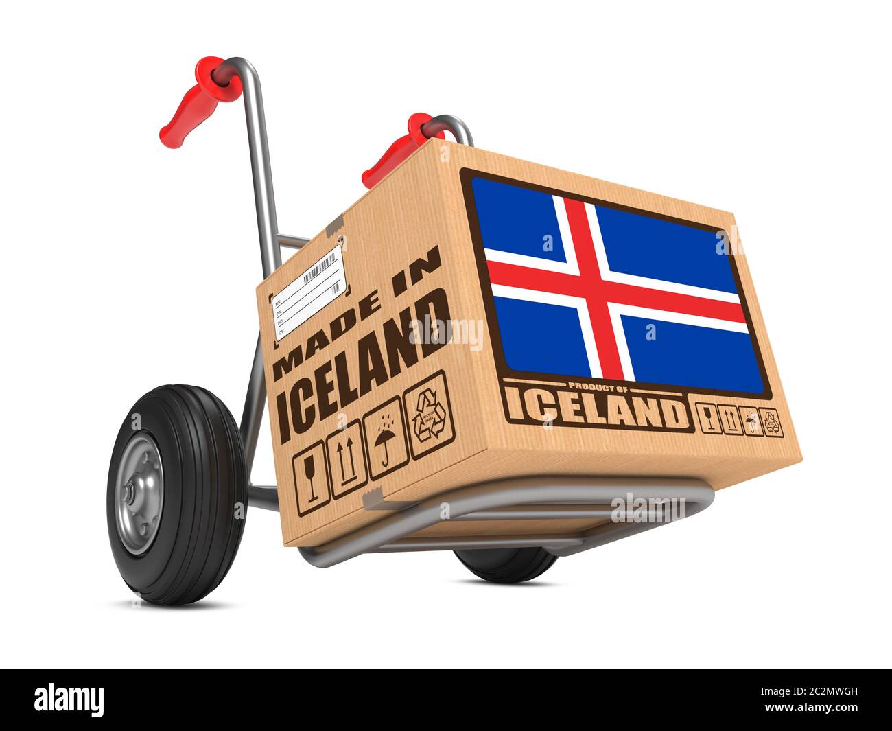 Cardboard Box with Flag of Iceland and Made in Iceland Slogan on Hand ...