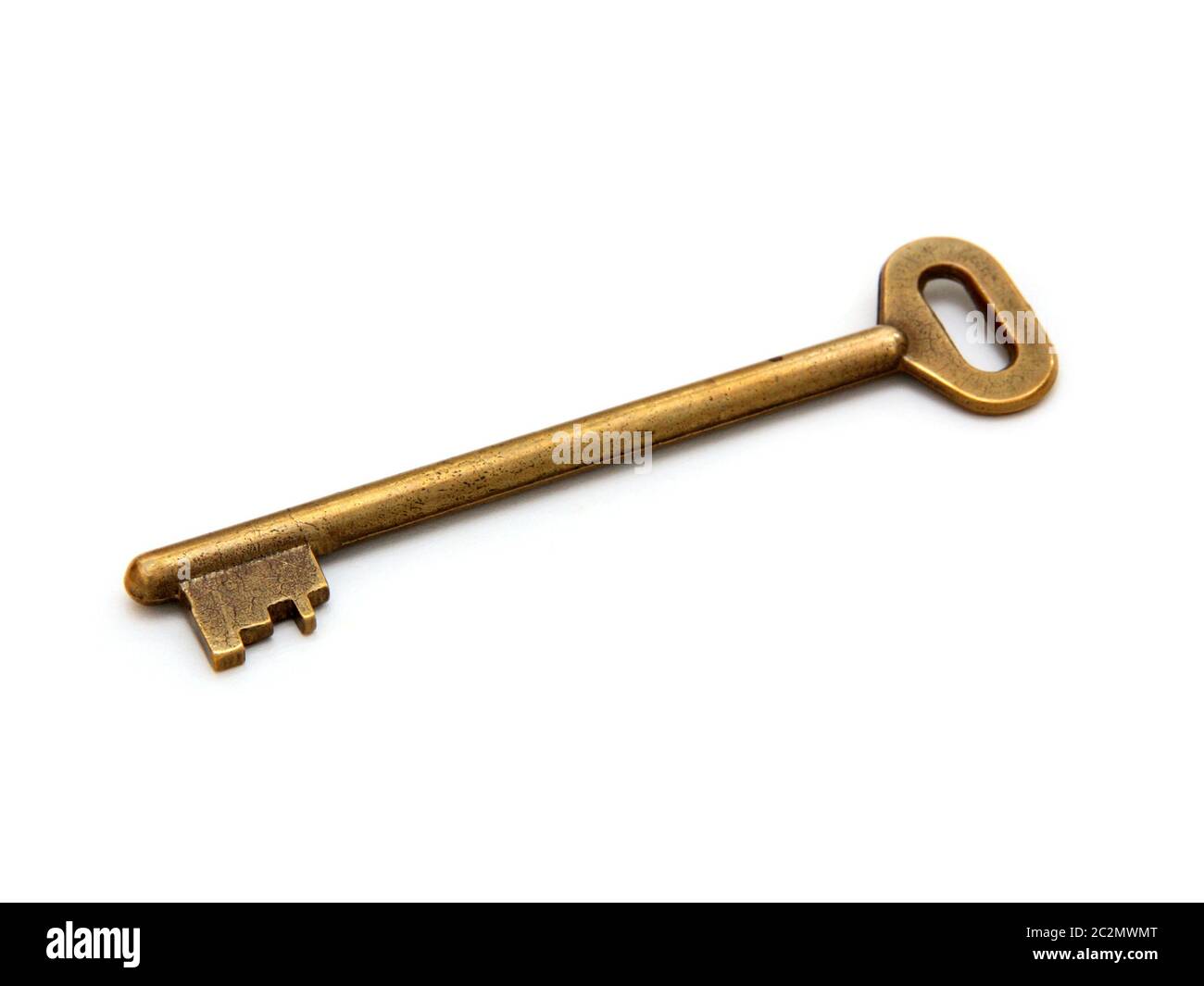 old golden key on white background Stock Photo - Alamy