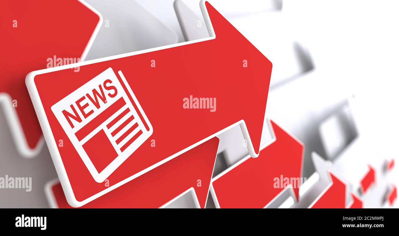 Newspaper Icon with News Title - Red Arrow on a Grey Background. Mass ...