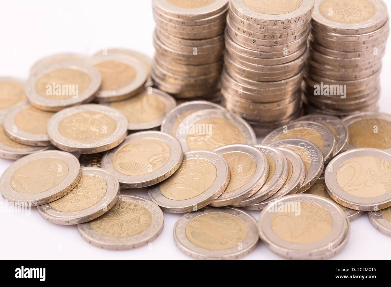 Close up top view image of large amount of Euro money coins Stock Photo ...