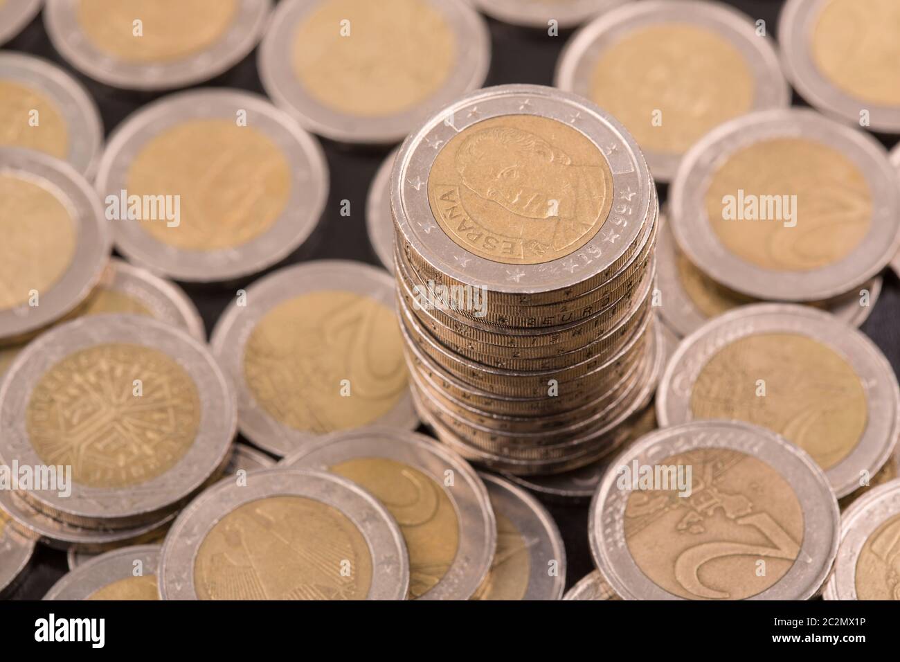 Close up top view image of large amount of Euro money coins Stock Photo ...