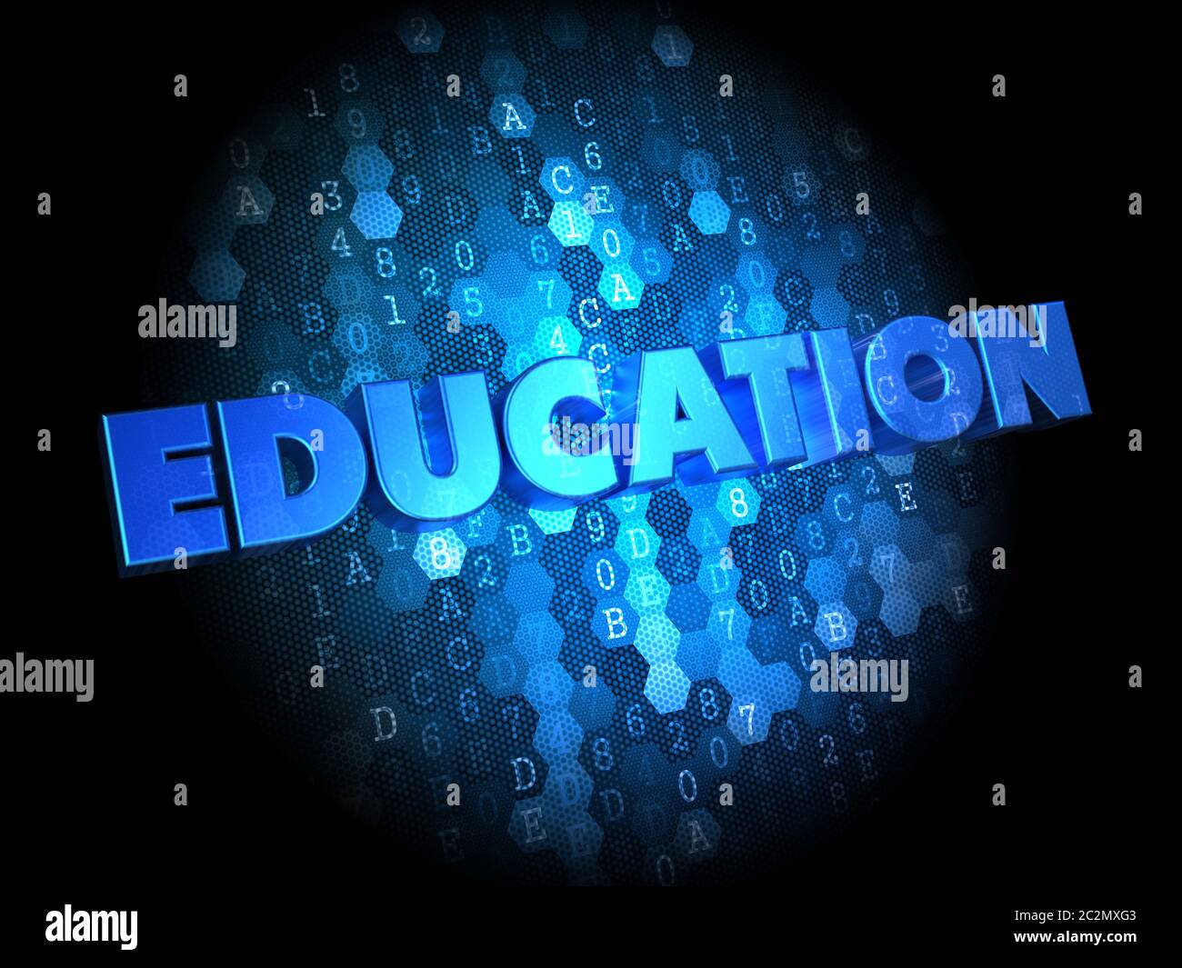 Education - Blue Color Text on Dark Digital Background Stock Photo - Alamy