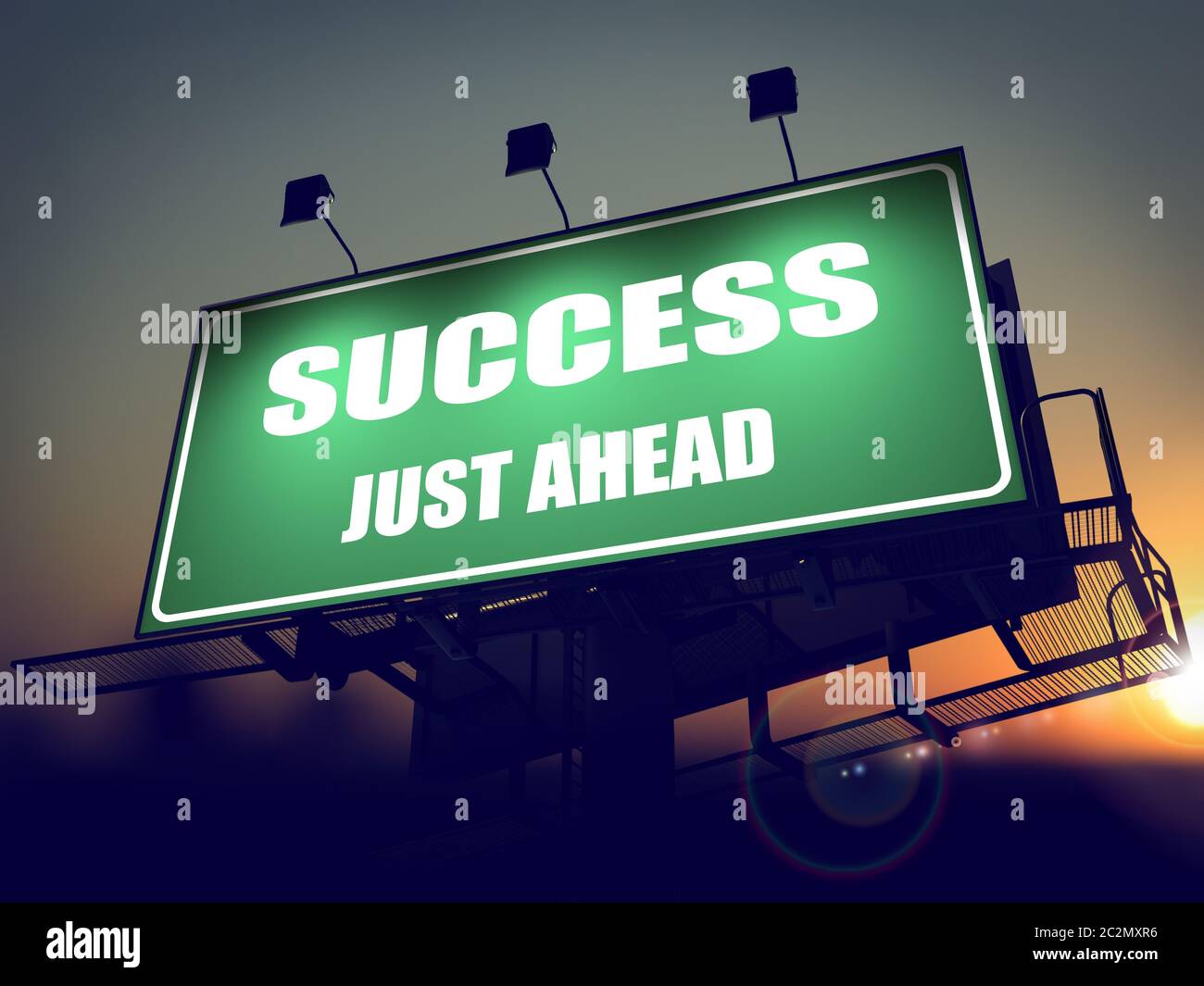 Success Just Ahead - Green Billboard on the Rising Sun Background Stock ...