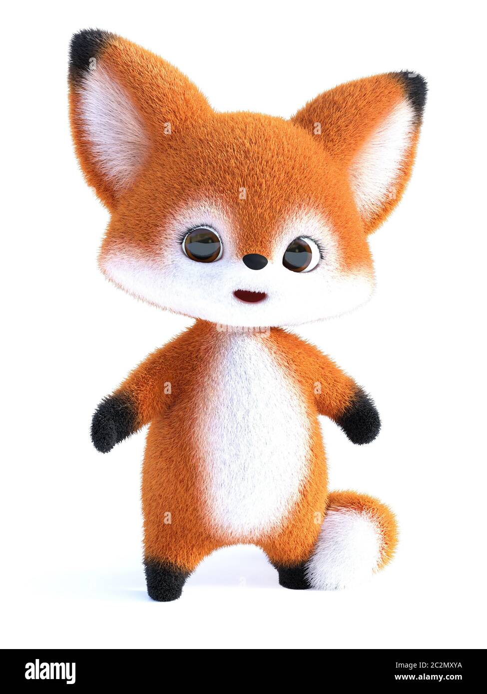 3D rendering of an adorable happy furry cartoon fox standing and ...