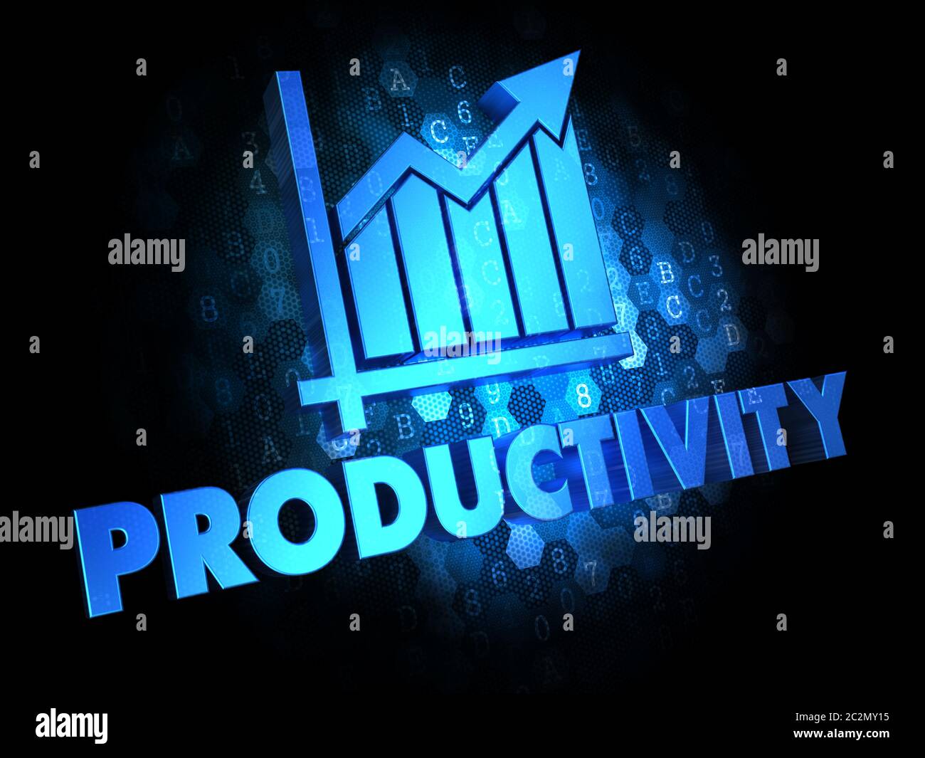 Productivity with Growth Chart - Blue Color Text on Dark Digital ...
