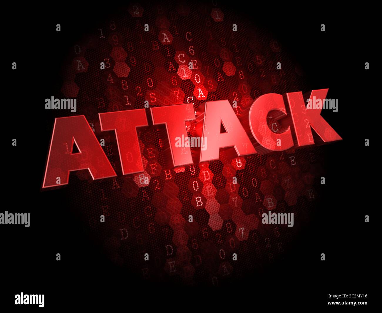 Attack - Red Color Text on Dark Digital Background Stock Photo - Alamy