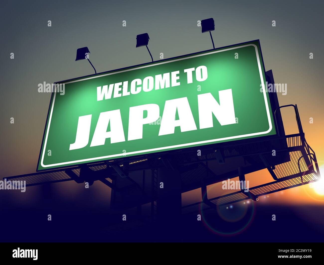 Welcome to Japan - Green Billboard on the Rising Sun Background Stock ...