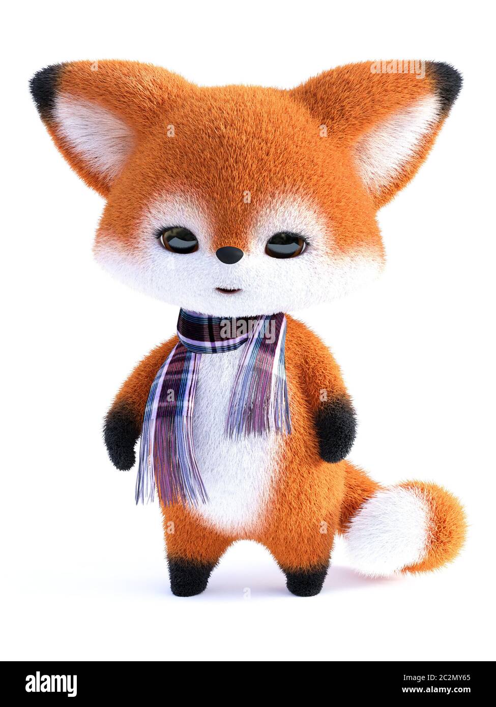 3D rendering of an adorable cute happy furry cartoon fox standing and ...